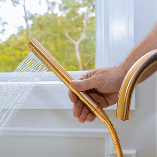 Brushed Gold Freestanding Bath Taps | Brass Luxury Bathroom Taps