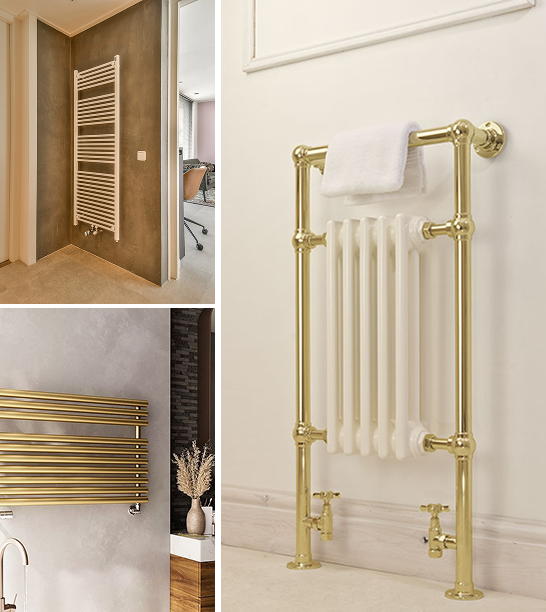 Brushed Gold Bathroom Radiator | Gold Heated Towel Rails | Dual Fuel